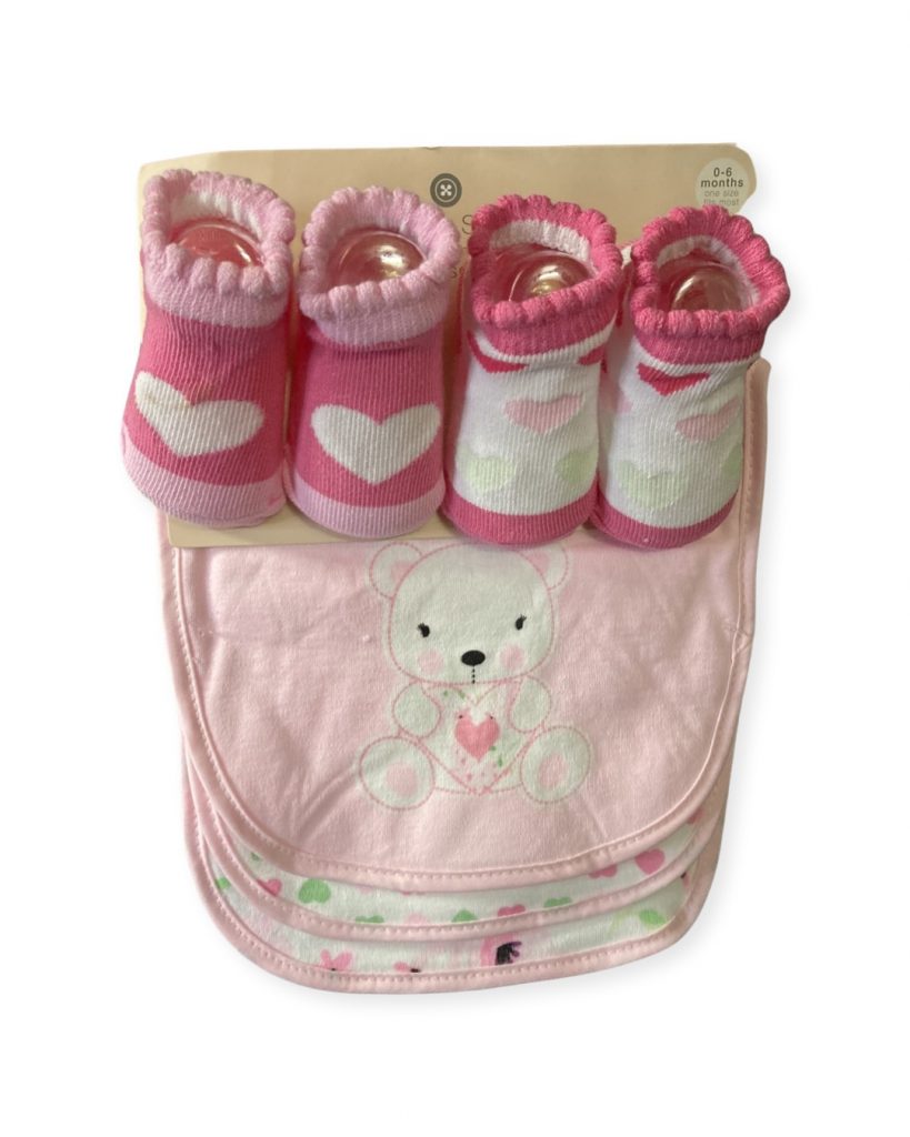 5 Piece Bib and Sock Set Teddy Bear 0-6 Months - Busy Beez Toy Box